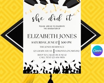She Did It Graduation Invitation, Graduation Invitation Template ...