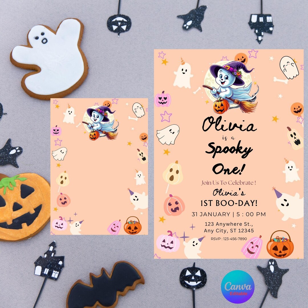 Spooky One Invitation,editable Halloween Ghost 1st Birthday Party ...