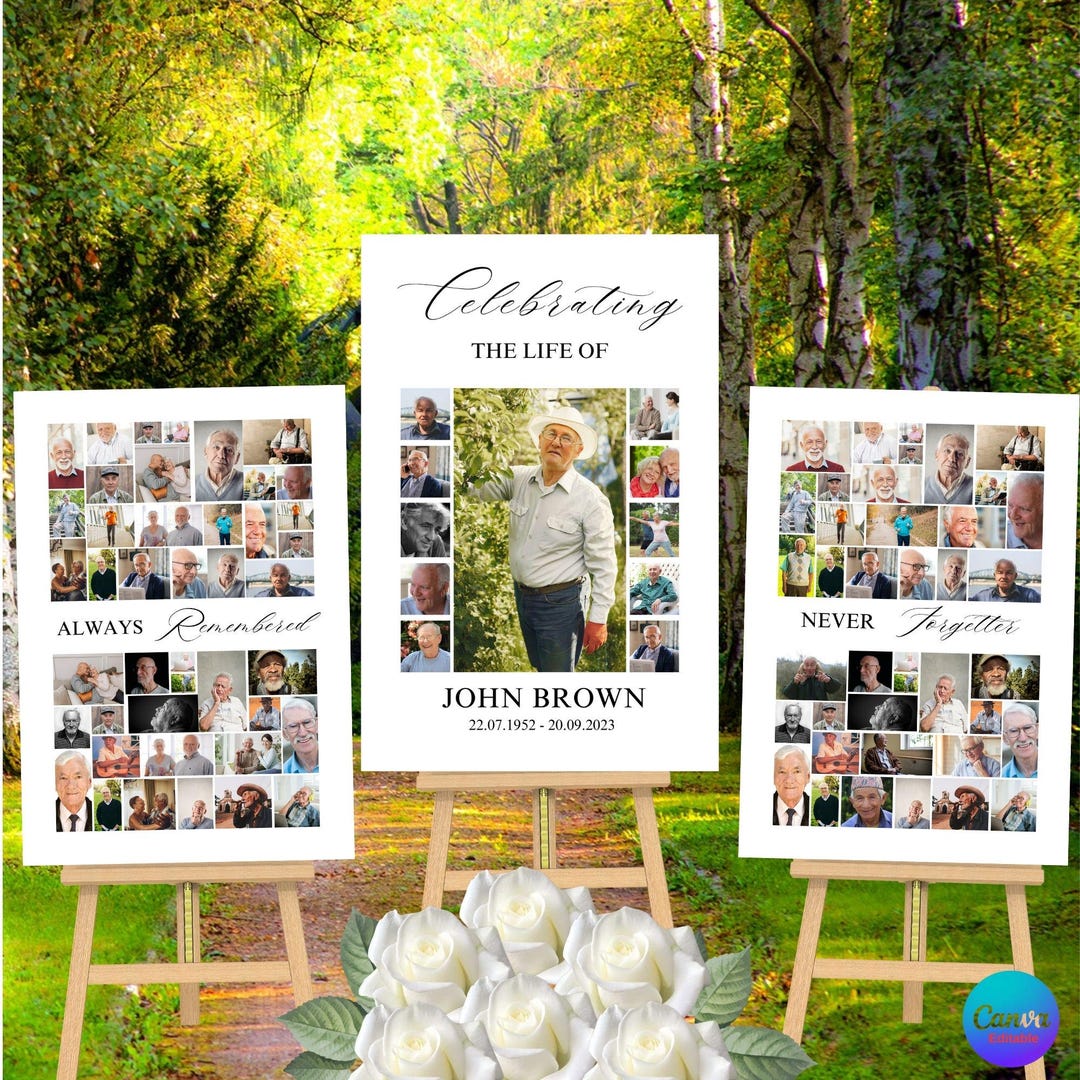 Editable Funeral Photo Collage Sign Set Templates,in Loving Memory ...