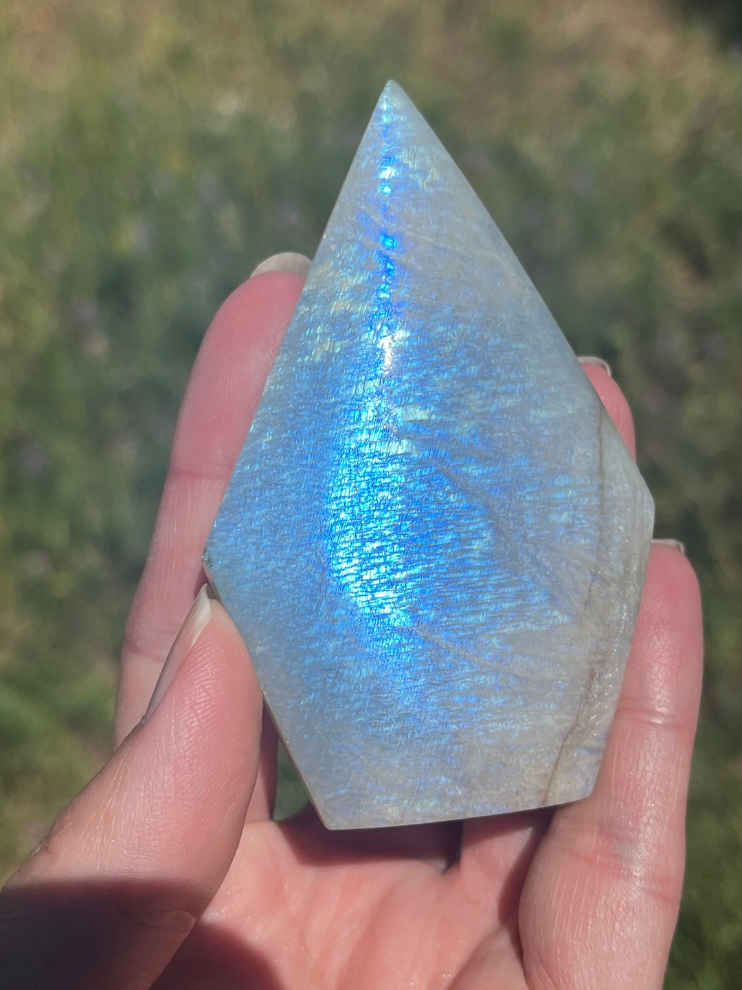 Green Moonstone Blue Fire Flame Polished Tower Gemstone Stone Natural 3 ...