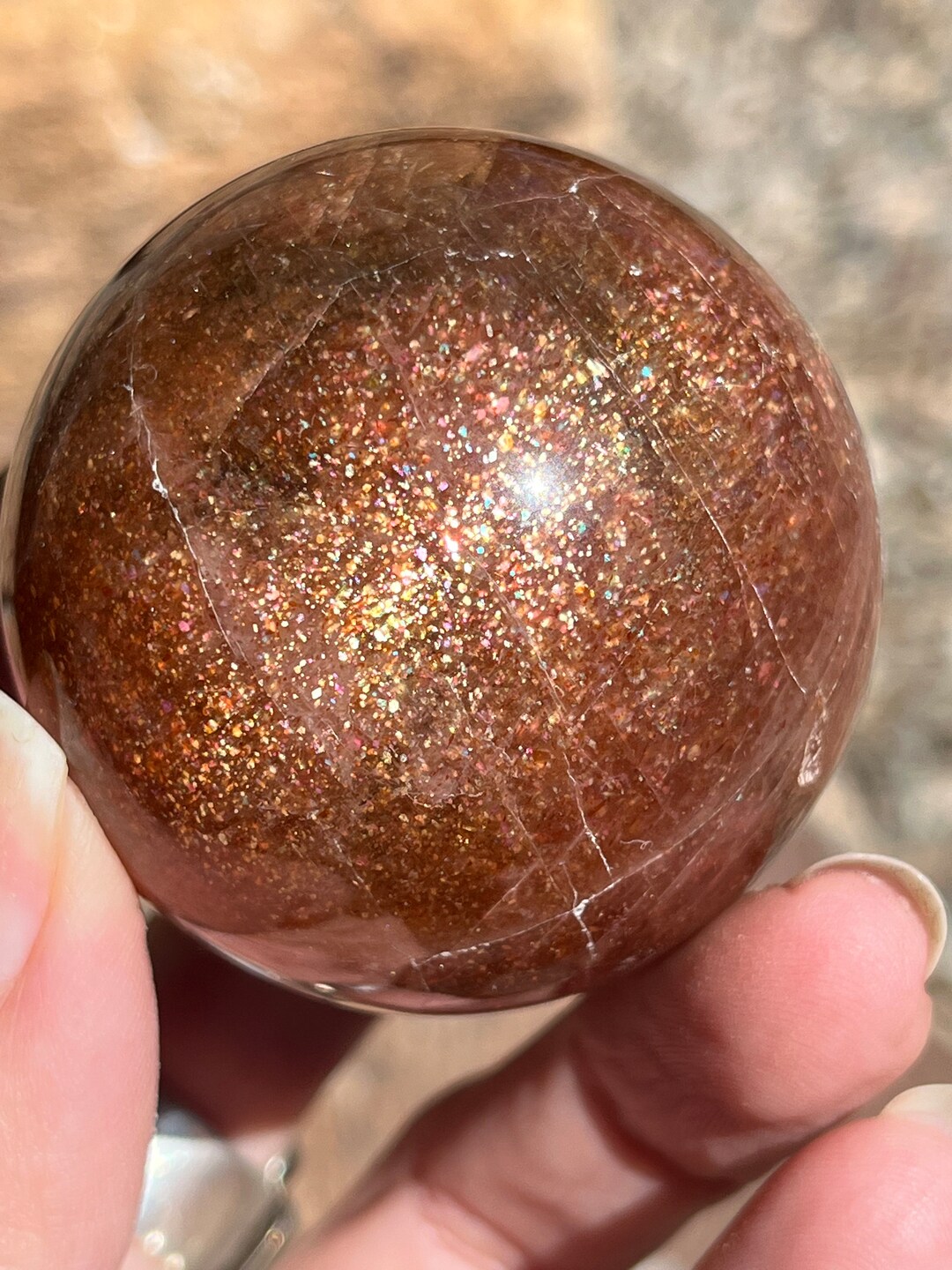 Confetti Sunstone Moonstone Stone Sphere 46mm - Etsy