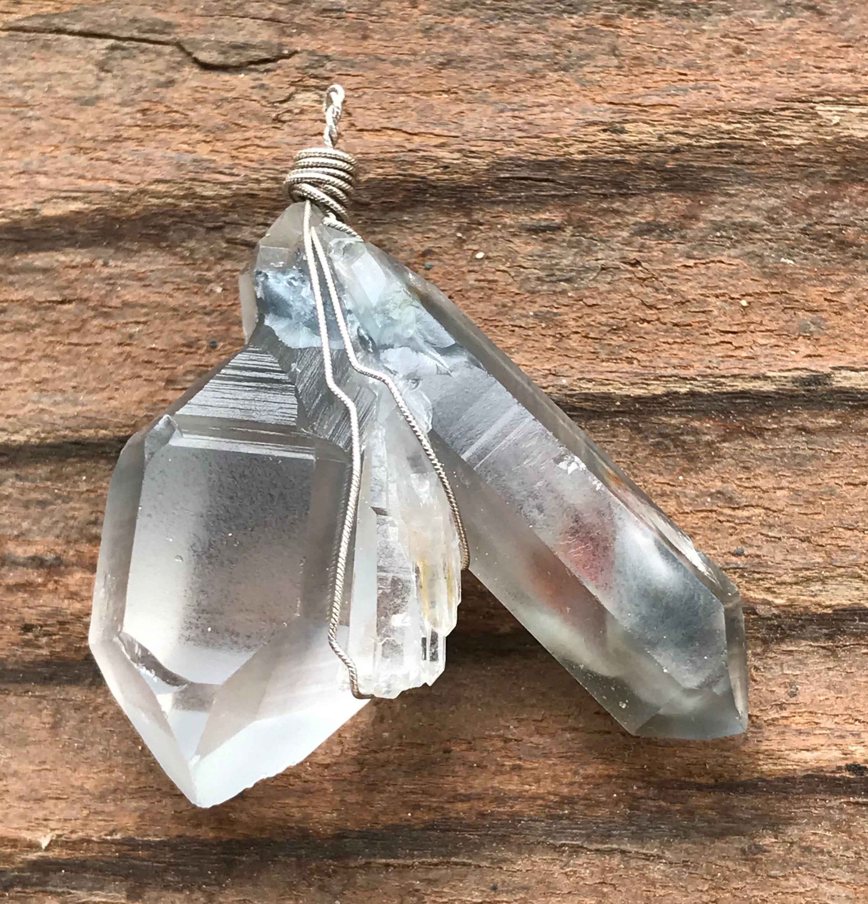 Blue Tara Quartz Crystal Cluster Pendant Wire Wrapped Sterling Silver Blue Tara Quartz Crystal Cluster Pendant Wire Wrapped Sterling Silver