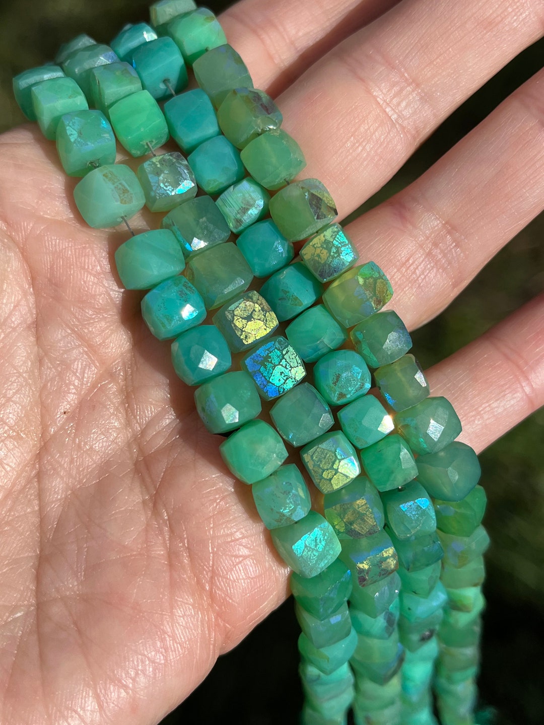 Mystic Chrysoprase Beads Faceted Cubes Semiprecious Gemstones Weddings ...