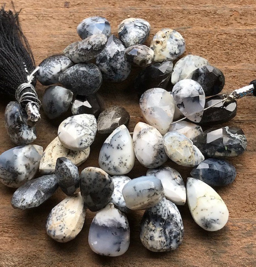 Dendritic Opal Black and White Merlinite Beads Faceted Briolettes Full ...
