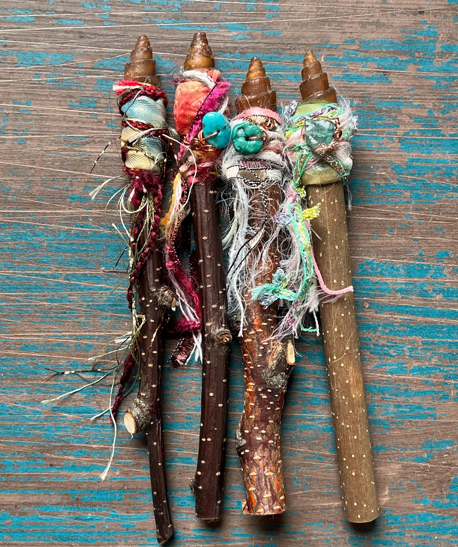 Shabby Carnelian Replaced Coral Magic Wands 4 Handmade Stone and Fiber ...