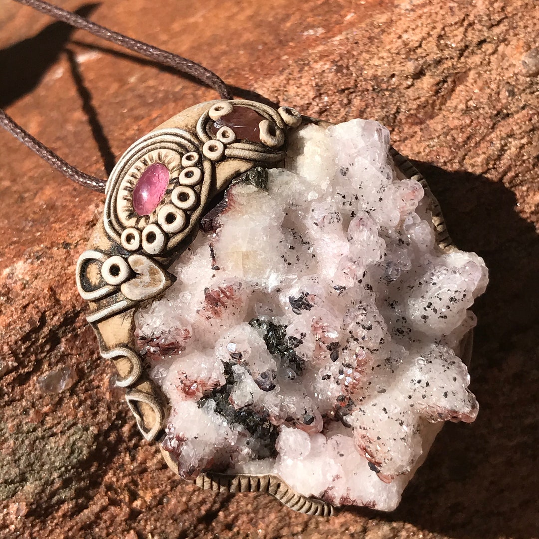 Moroccan Calcite Crystal Necklace Clay Woodland Fairy Hippie - Etsy