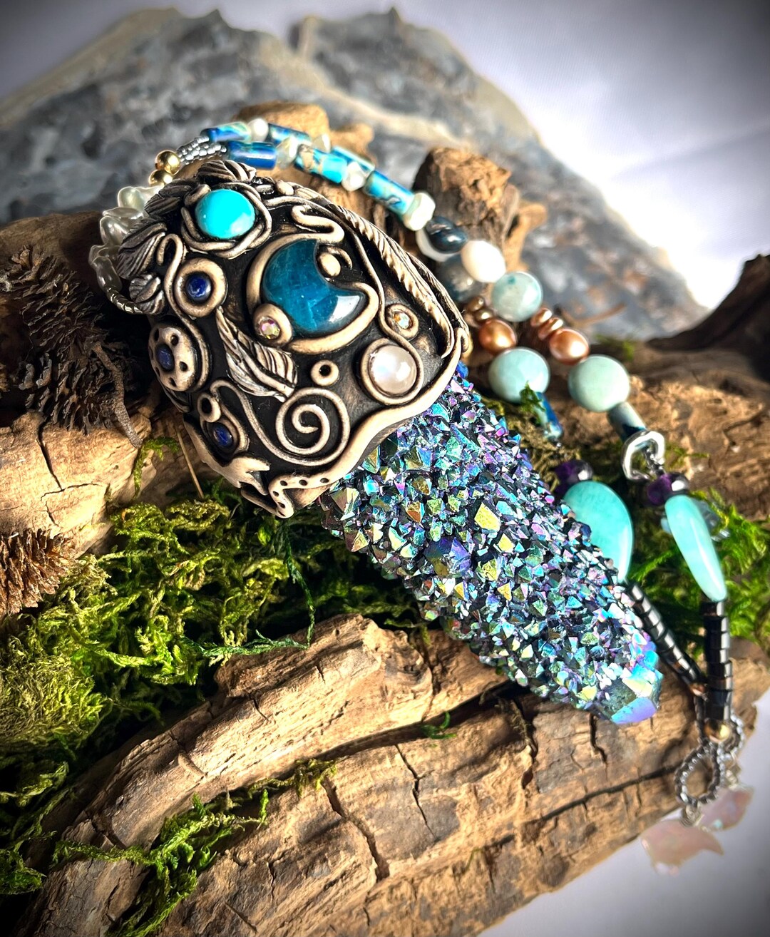 Magic Wand Gemstone Woodland Fairy Pearls Turquoise Apatite Moonstone ...