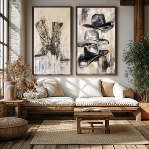 Western-style Giclée Print | Cascading Cowboy Hats | Digital Art With ...