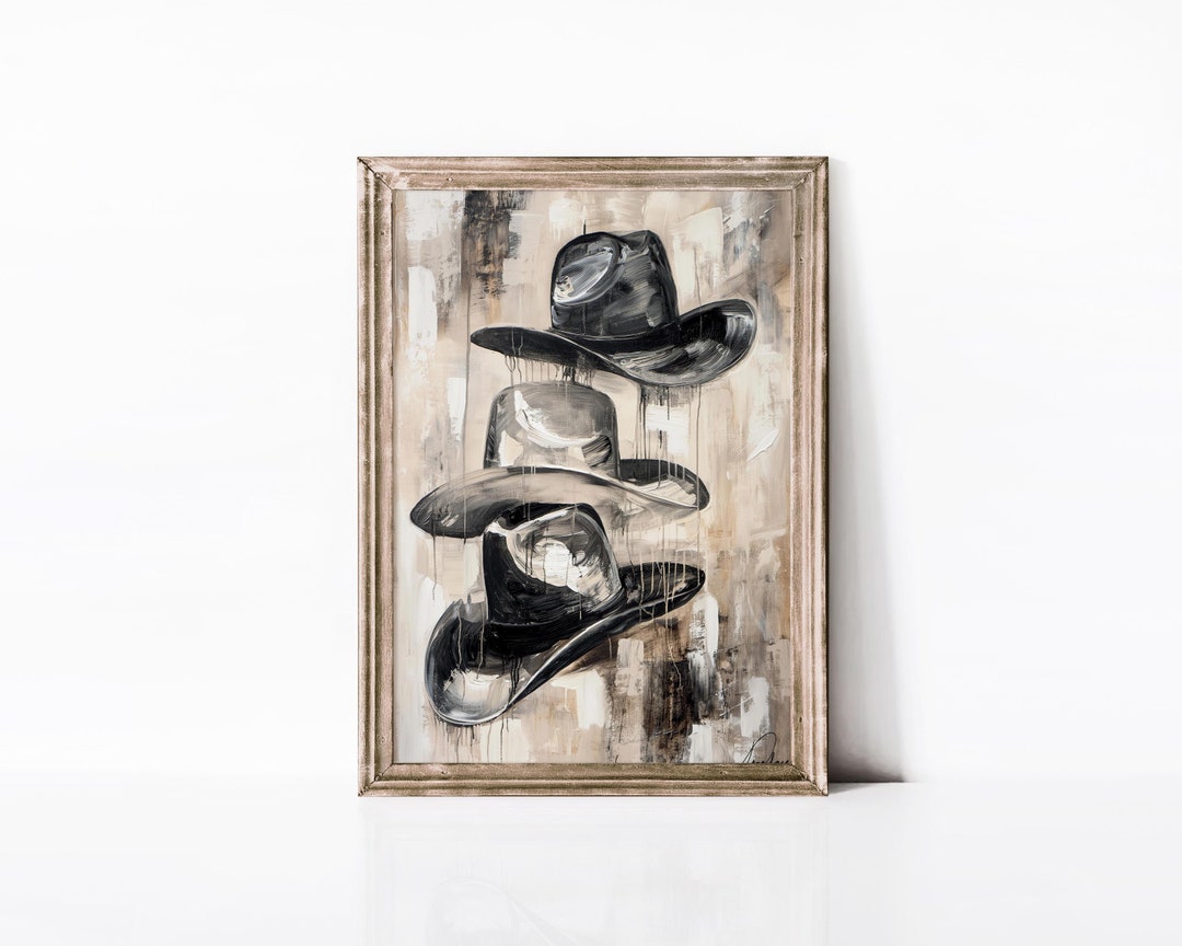 Western-style Giclée Print | Cascading Cowboy Hats | Digital Art With ...