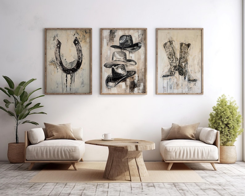 Western-style Giclée Print | Cascading Cowboy Hats | Digital Art With ...
