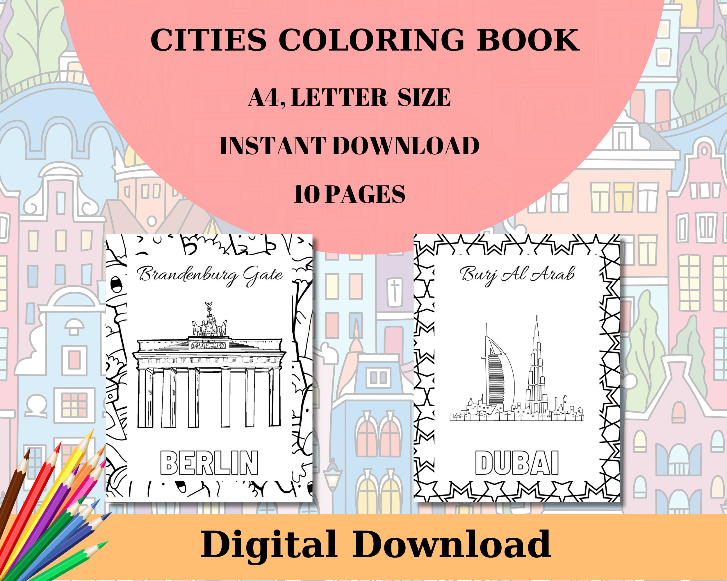Colorful Cities: A Travel-themed Coloring Book | Cities Coloring Book ...