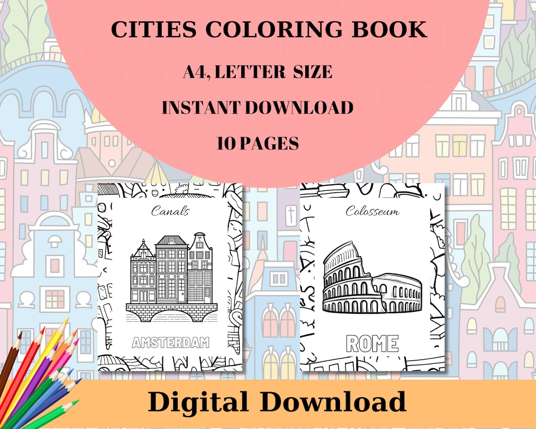 Colorful Cities: A Travel-themed Coloring Book | Cities Coloring Book ...