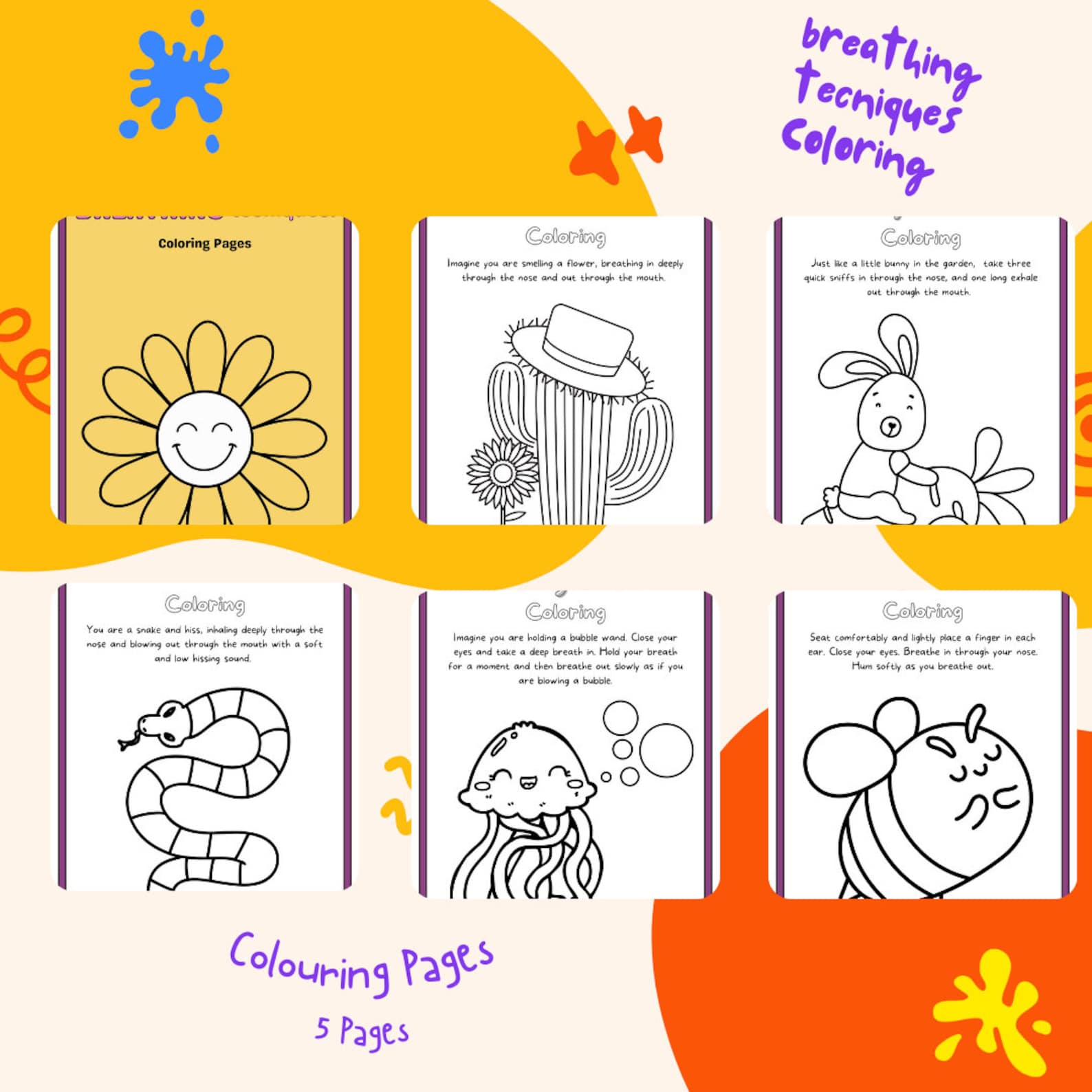 Breathing Techniques Coloring | Printable Coloring | Kids Coloring ...