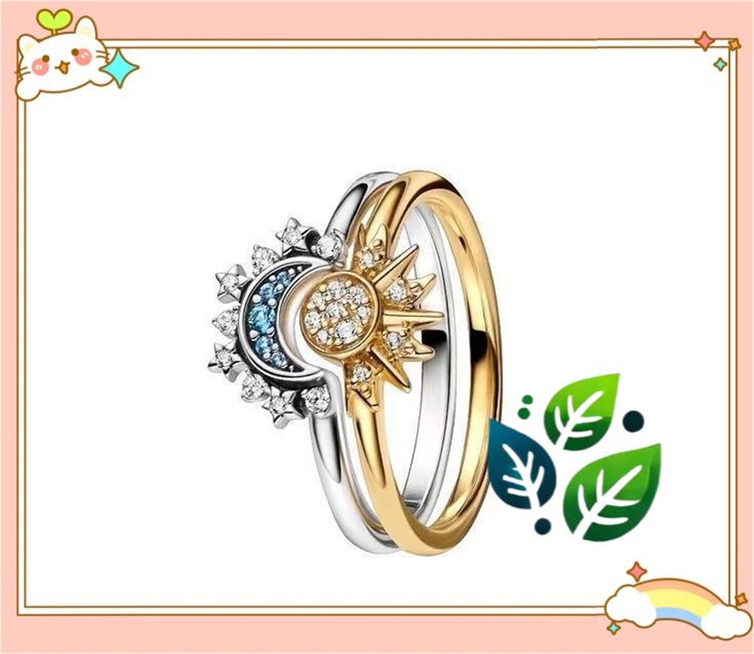 Pandora Sun and Moon Ring Set, Sparkle Ring Set, S925 Silver Charm Ring ...