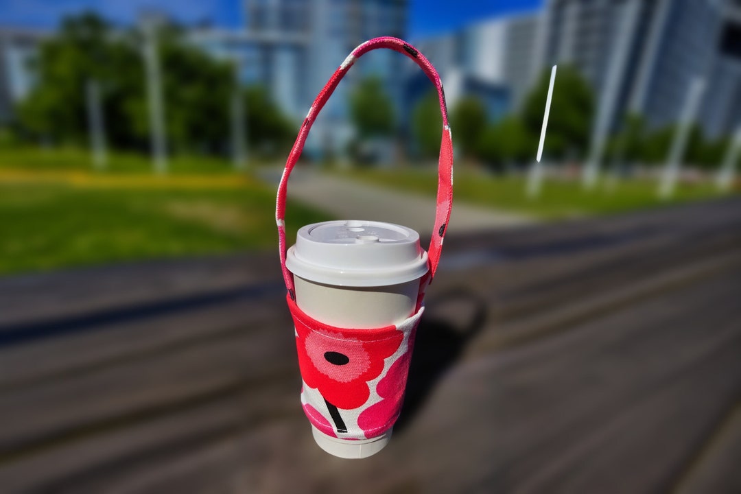 Handmade Red Floral Fabric Cup Holder: Portable Drink Carrier - Etsy