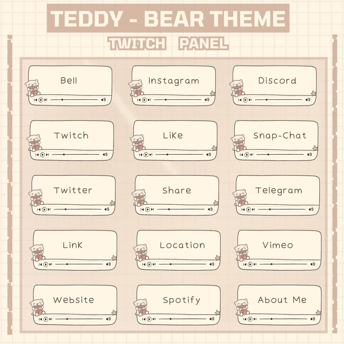 Bear Twitch Overlay Brown Stream Asset, Lo-fi Streamlabs Overlay , Cute ...