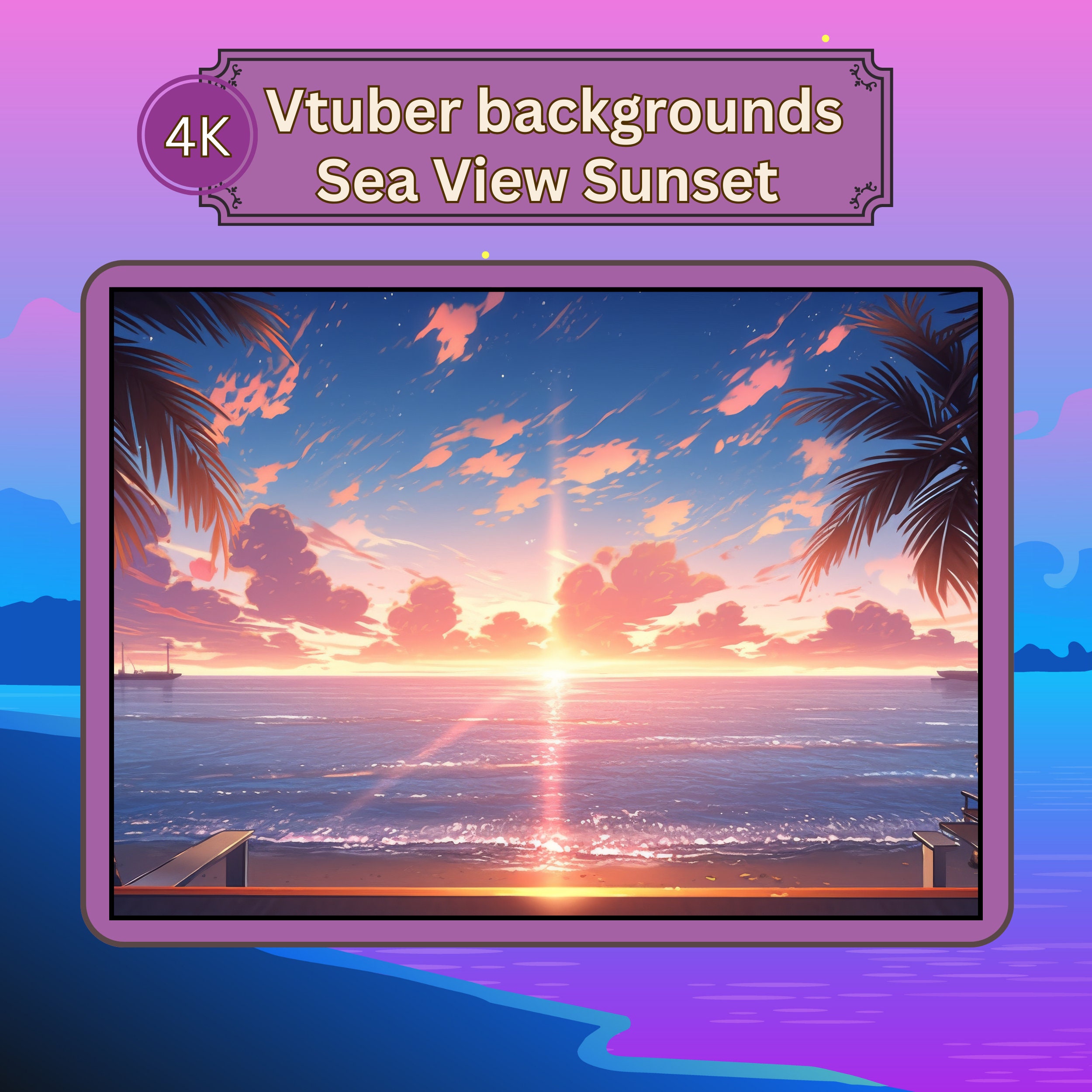 10 Cozy Sunset Background Lofi Beach Vtuber Backgrounds Lofi Vtuber ...