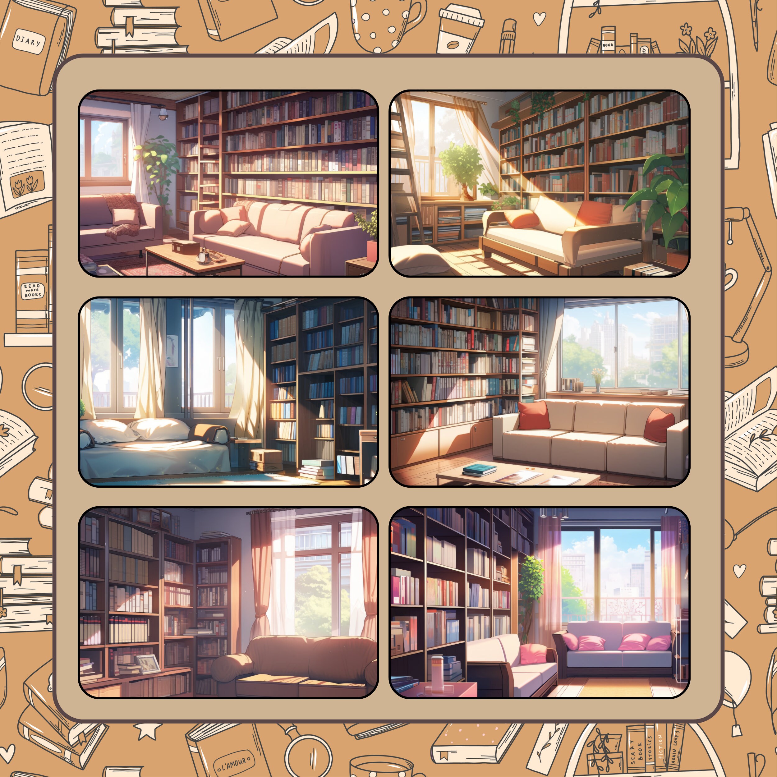 10 Cozy Library Background Lofi Anime Vtuber Backgrounds Lofi Vtuber ...