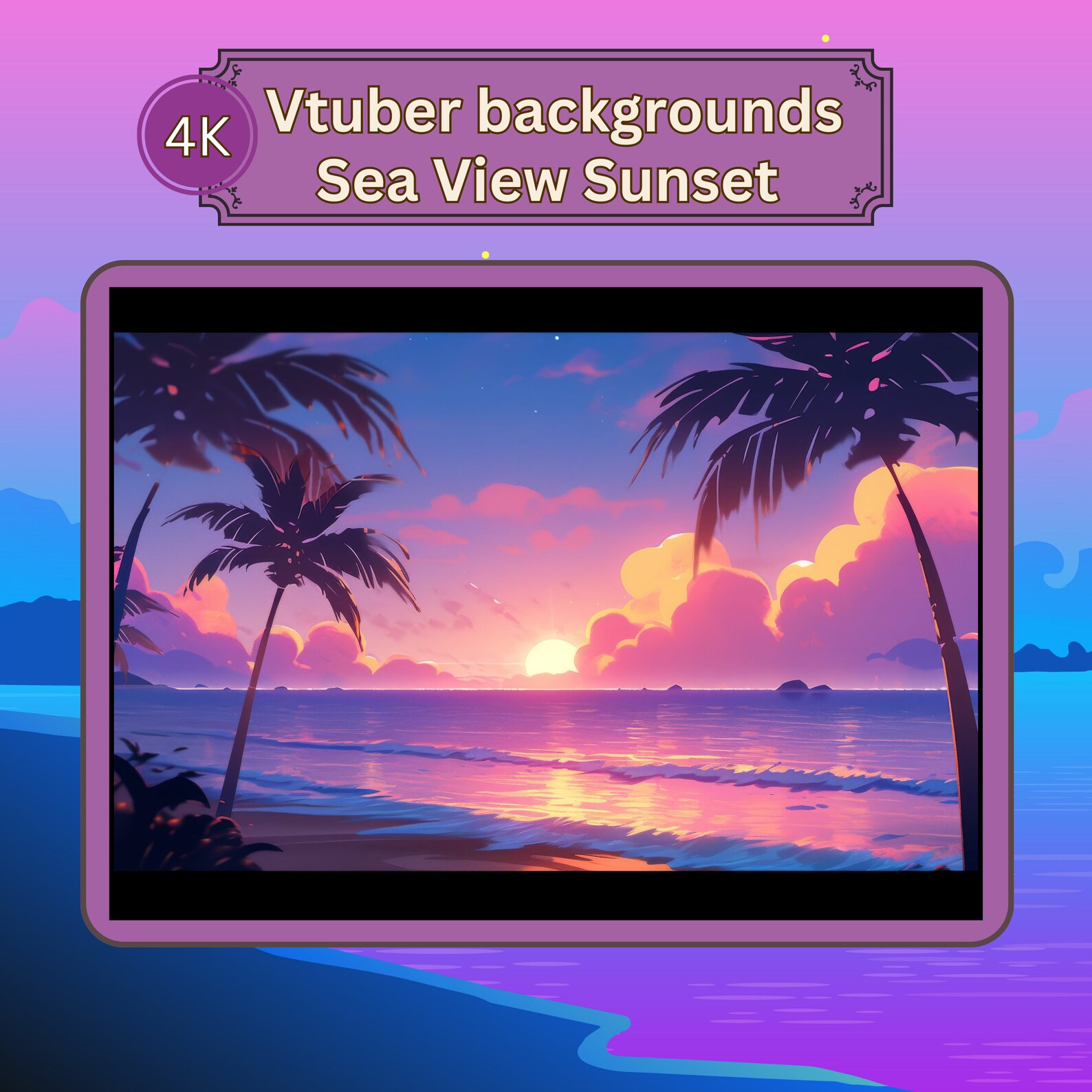 10 Cozy Sunset Background Lofi Beach Vtuber Backgrounds Lofi Vtuber ...