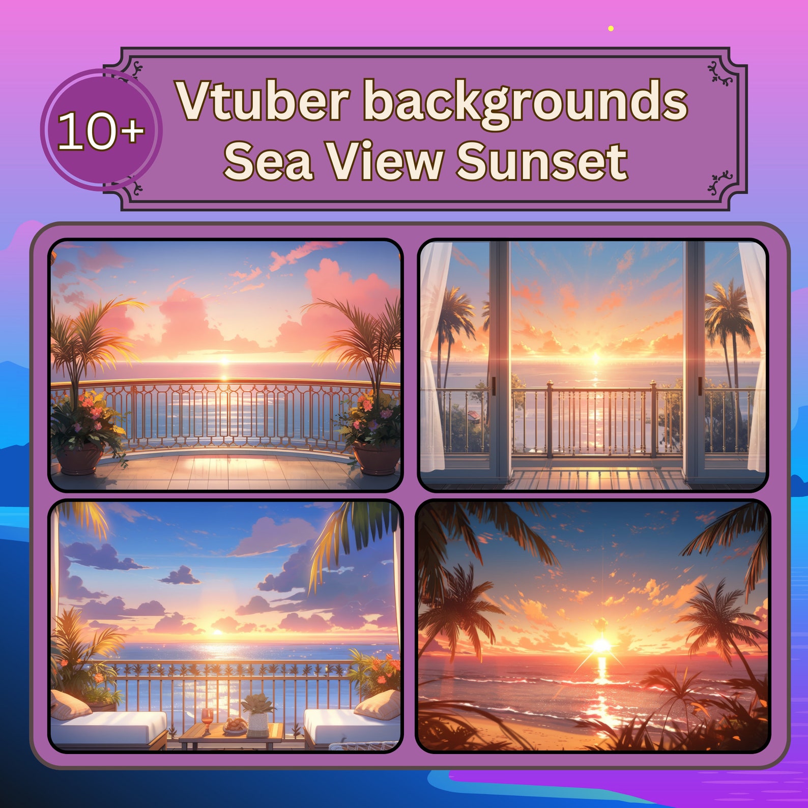 10 Cozy Sunset Background Lofi Beach Vtuber Backgrounds Lofi Vtuber ...