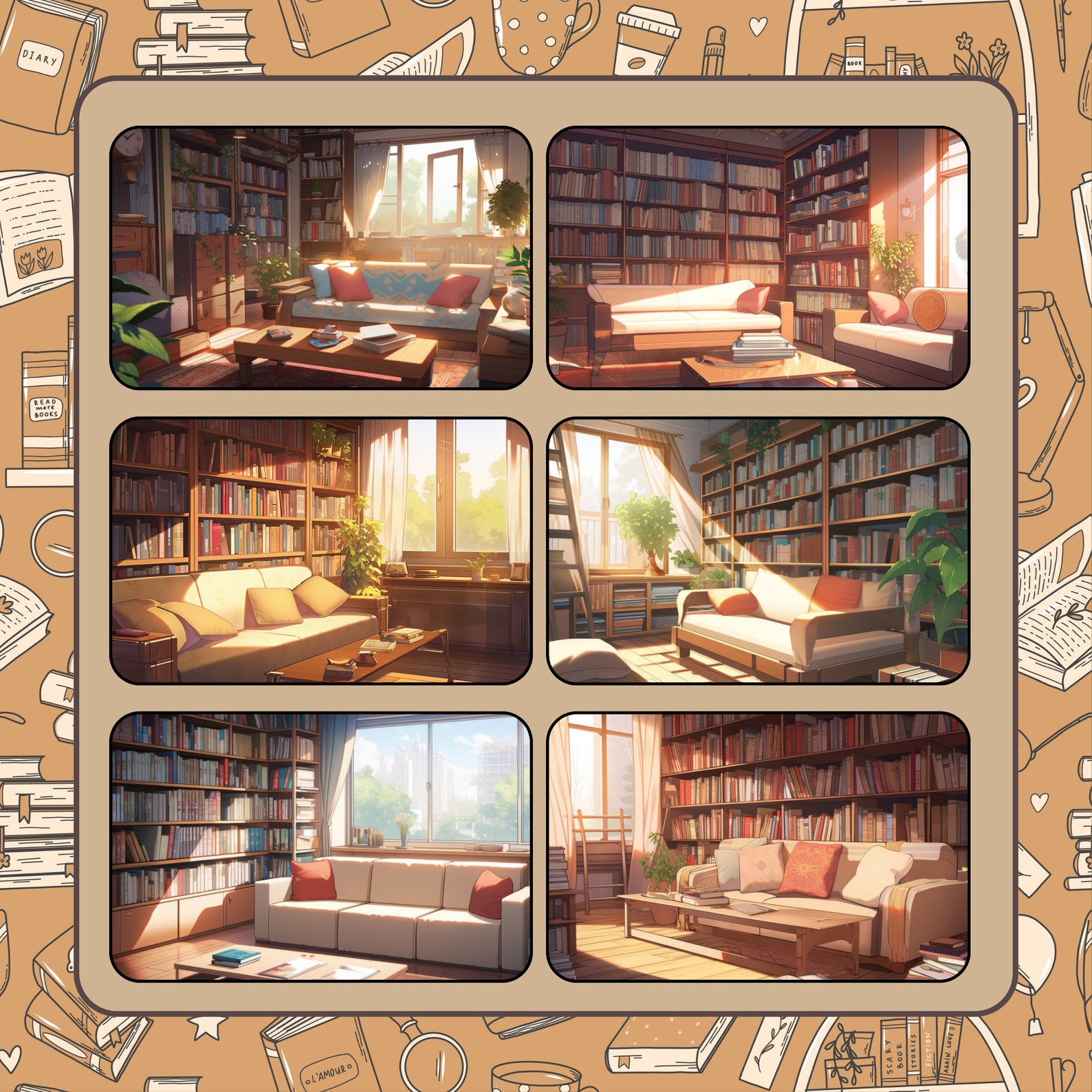10 Cozy Library Background Lofi Anime Vtuber Backgrounds Lofi Vtuber ...