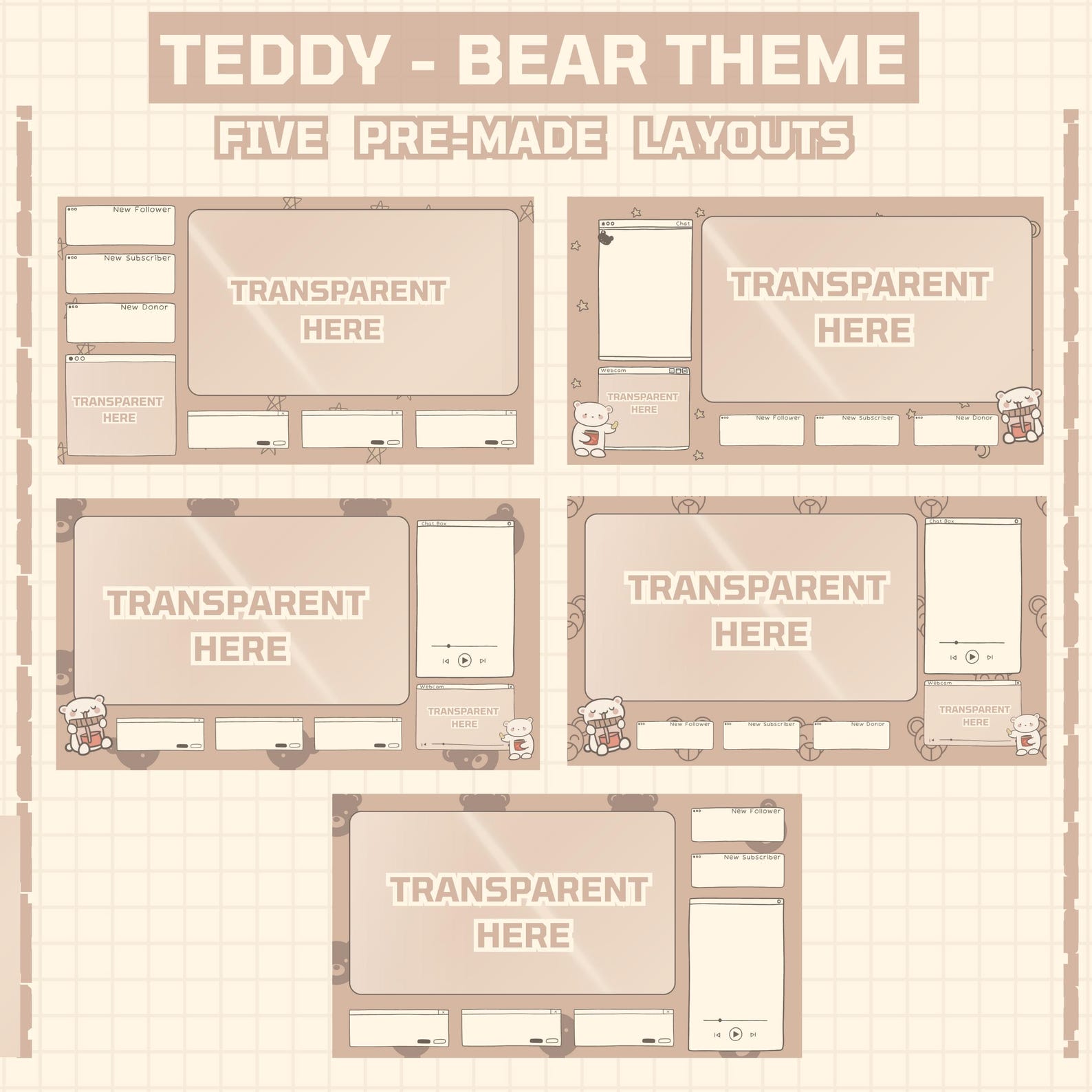 Bear Twitch Overlay Brown Stream Asset, Lo-fi Streamlabs Overlay , Cute ...