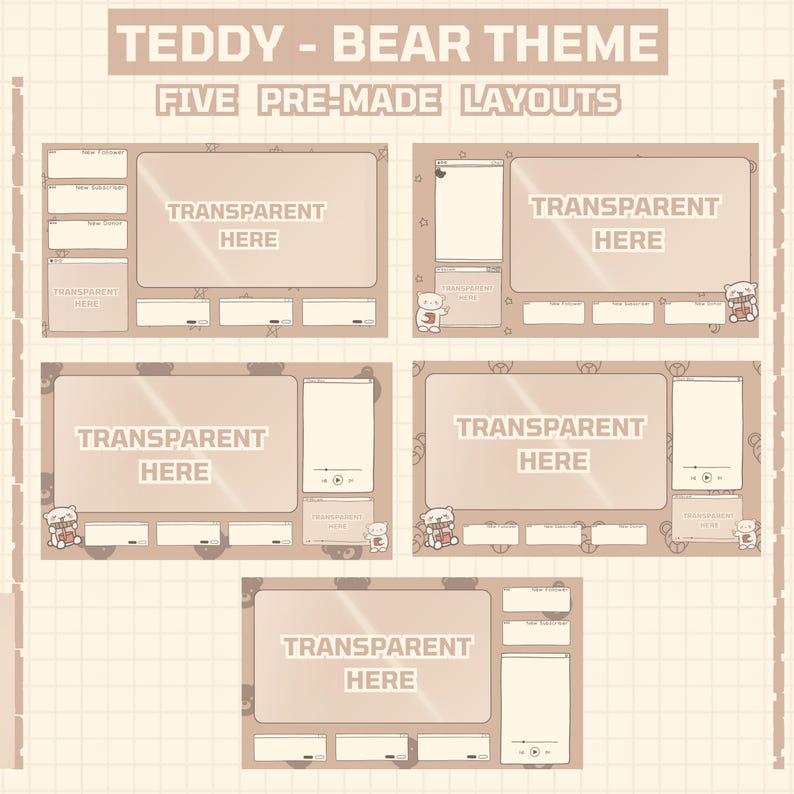 Bear Twitch Overlay Brown Stream Asset, Lo-fi Streamlabs Overlay , Cute ...