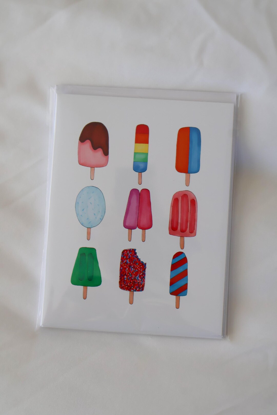 RAINBOW POPSICLES Folded Note Card Pack Stationary Greeting Cards Blank ...