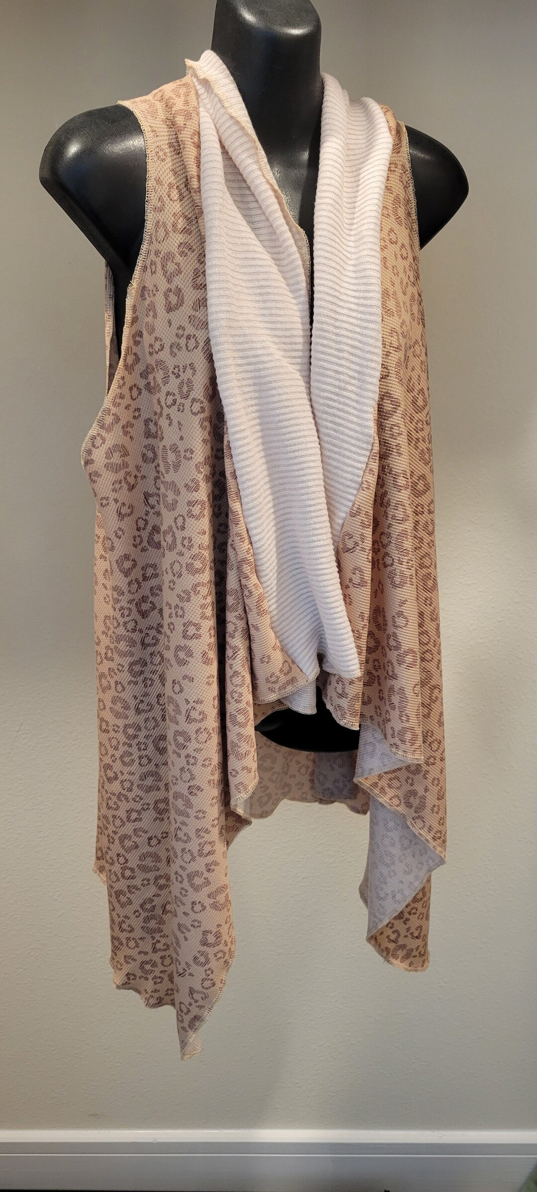 Vest - Cream Leopard Print Waffle Knit - Flip Vest - Etsy