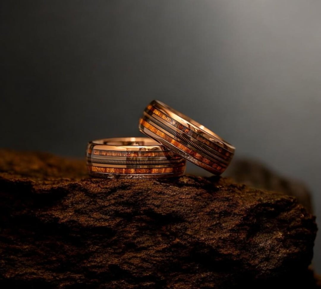 Charred Whiskey Rings & Coffee Guitar String Man Wedding Band | 8mm ...