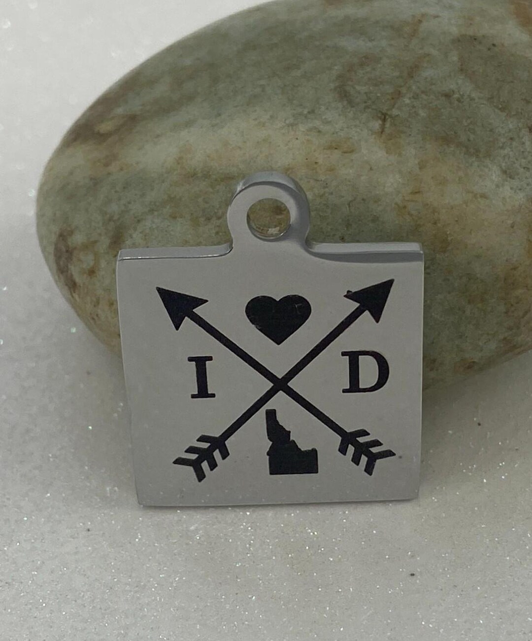 Idaho Love With Arrows on 25 Mm Mirrored Polish Stainless Steel Square ...