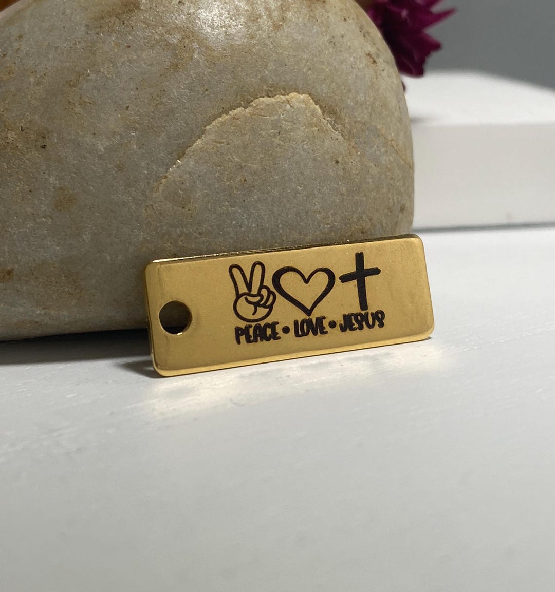 Peace Love Jesus on 25mm Gold Rectangle Charm - Etsy