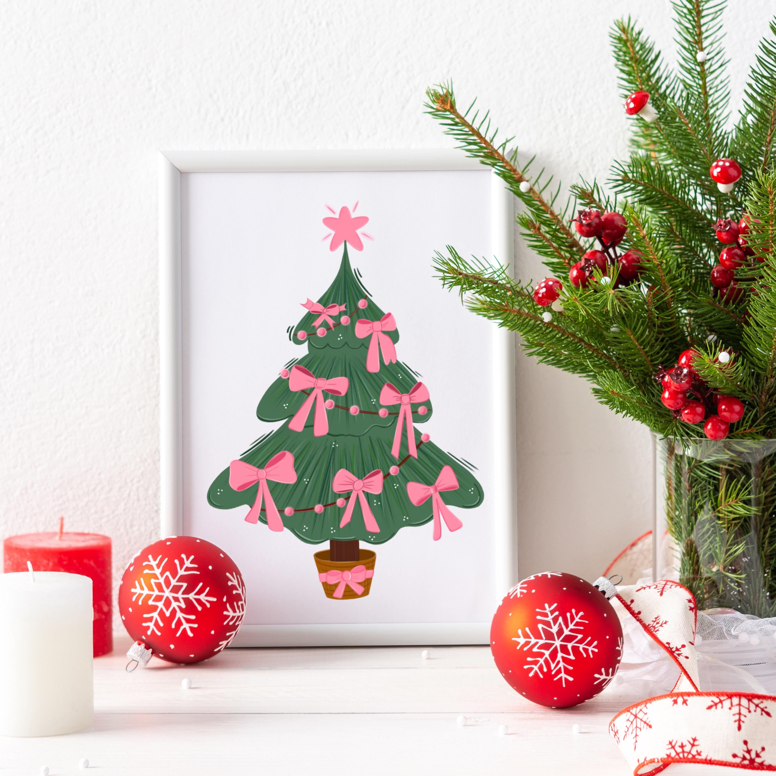 Pink & Green Christmas Tree Clipart Bundle: Holiday Illustrations ...