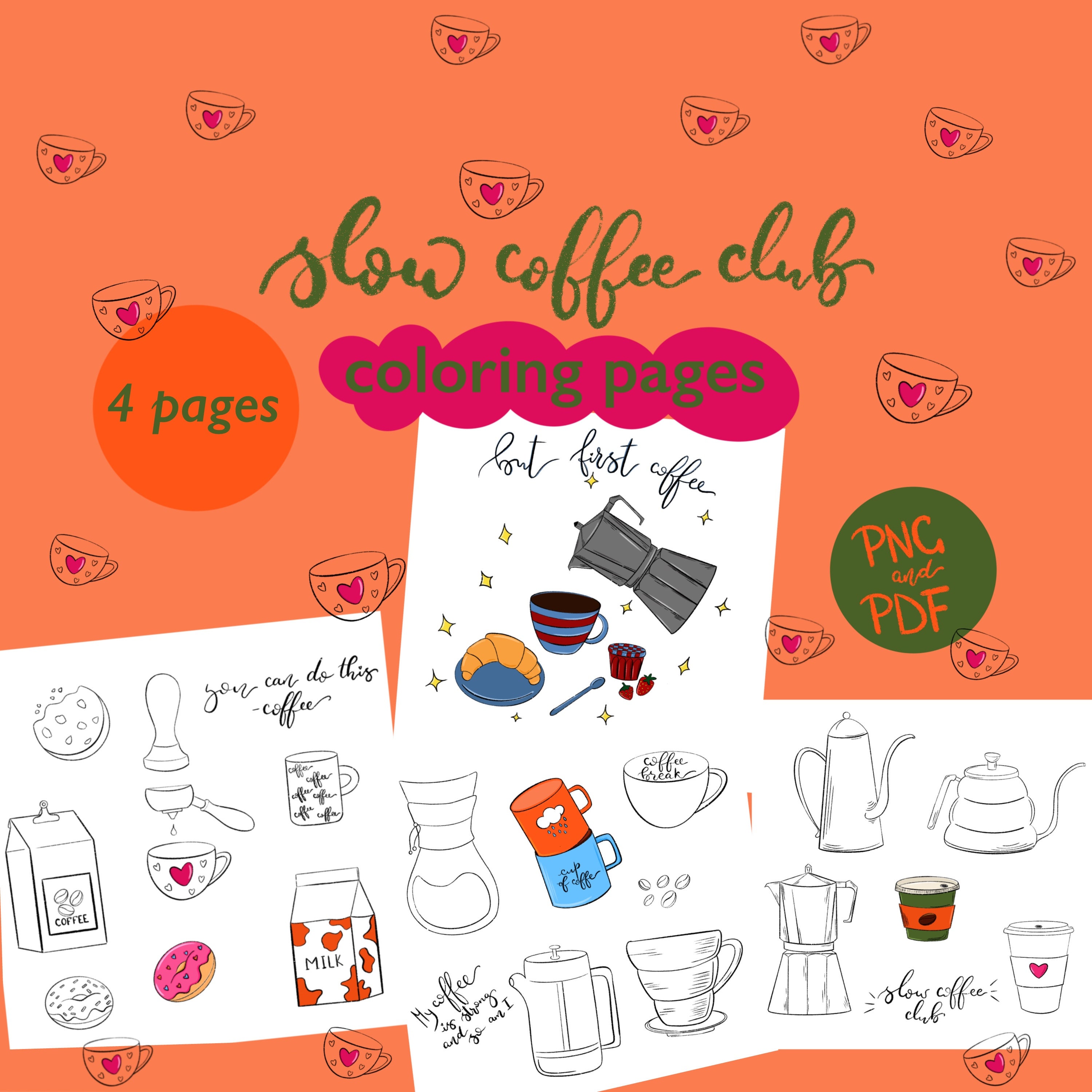 Slow Coffee Club Coloring Pages - Etsy