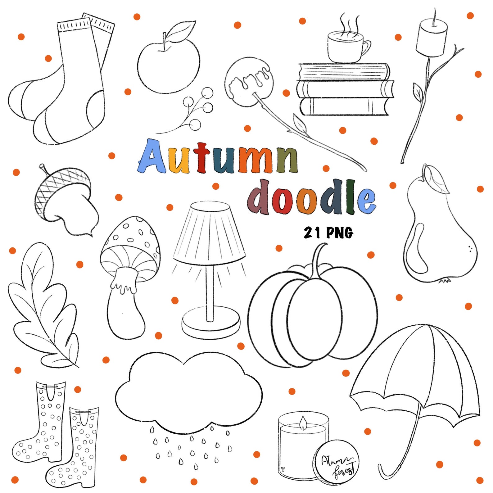 Autumn Doodles Clipart - Etsy