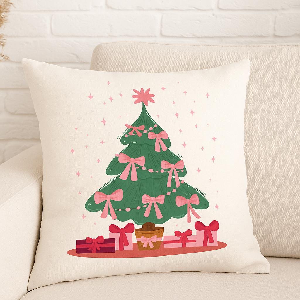 Pink & Green Christmas Tree Clipart Bundle: Holiday Illustrations ...