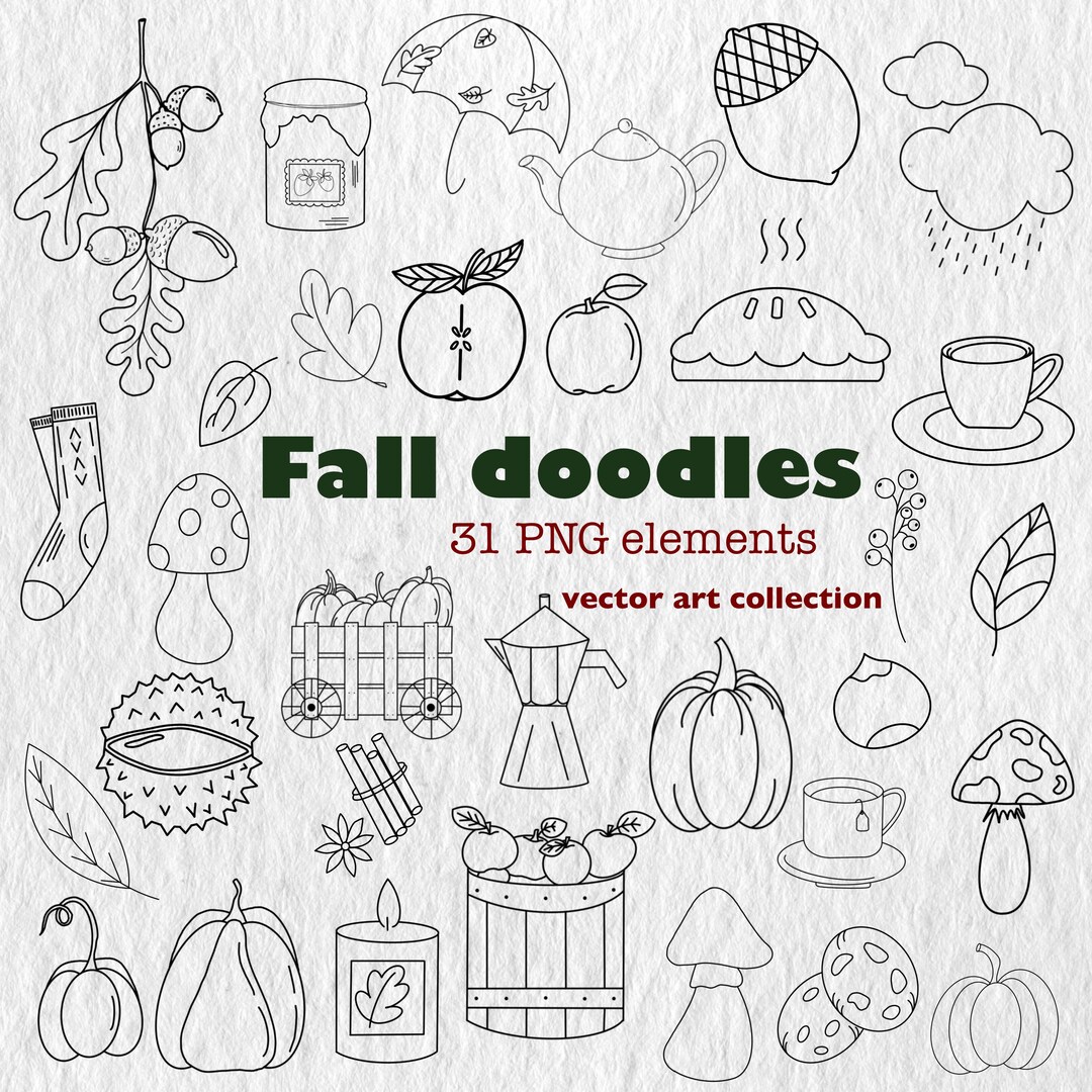 Autumn Doodles Clipart Bundle | Fall Vector Art Collection | Pumpkins ...