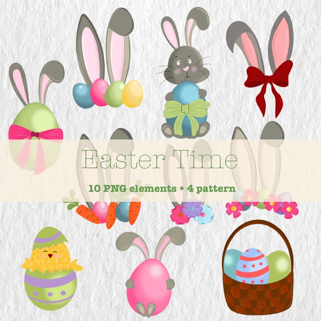 Easter Clipart Set: Whimsical Spring Illustrations, Bunny, Eggs ...