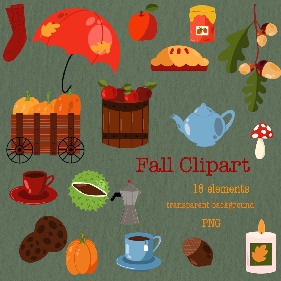 Cozy Fall Clipart Bundle: Autumn Harvest Graphics 18 Elements (PNG ...