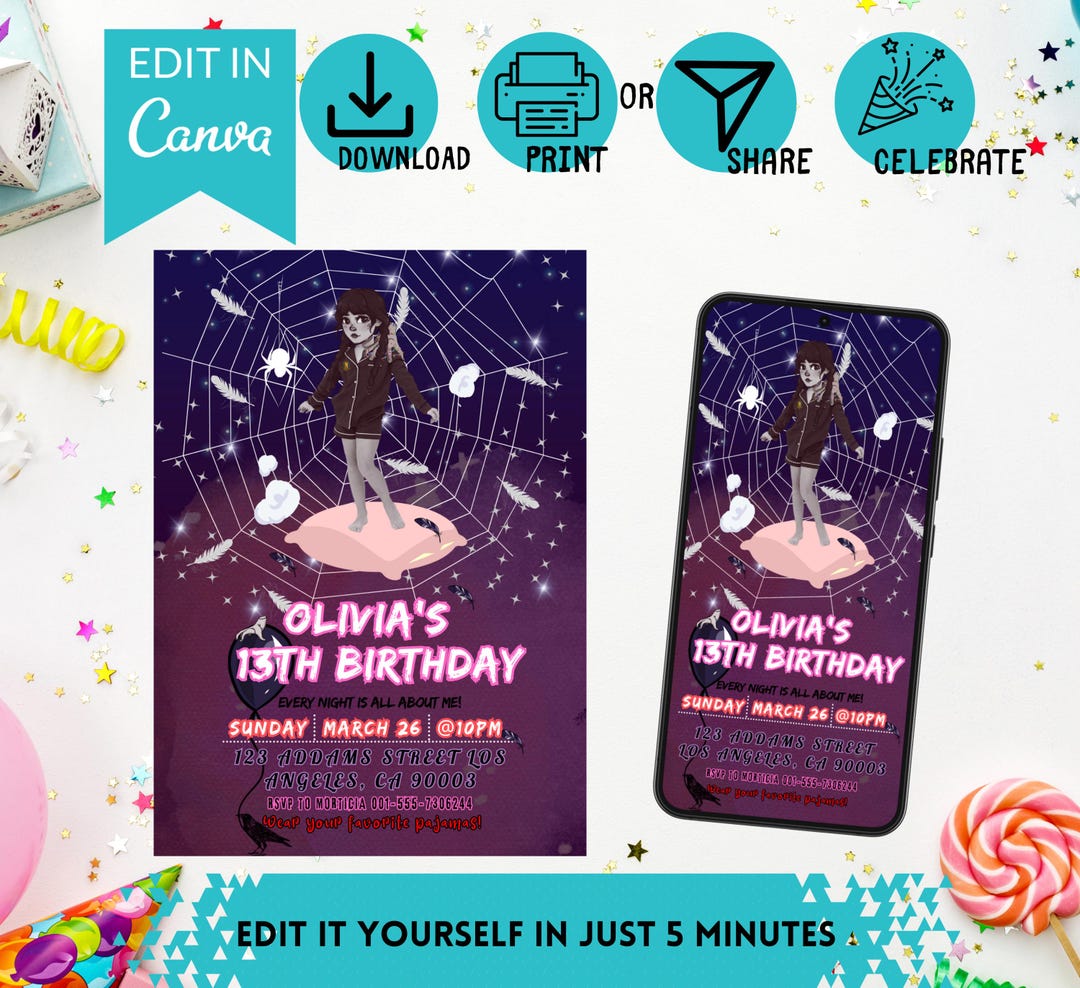 Customizable Little Wednesday Gothic Sleepover Birthday Invitation ...