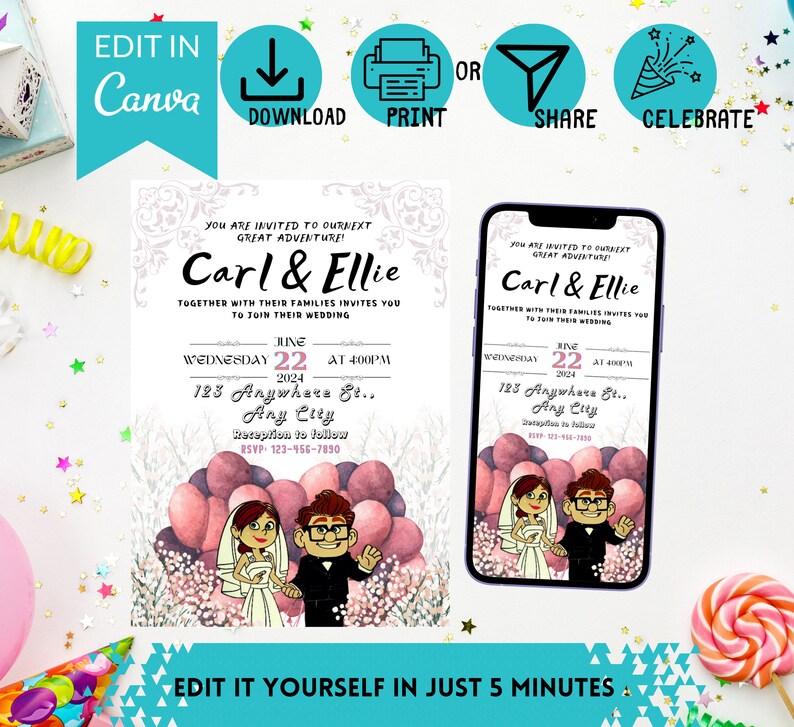 Up Carl & Ellie Wedding Invitation - Printable and Mobile Templates ...