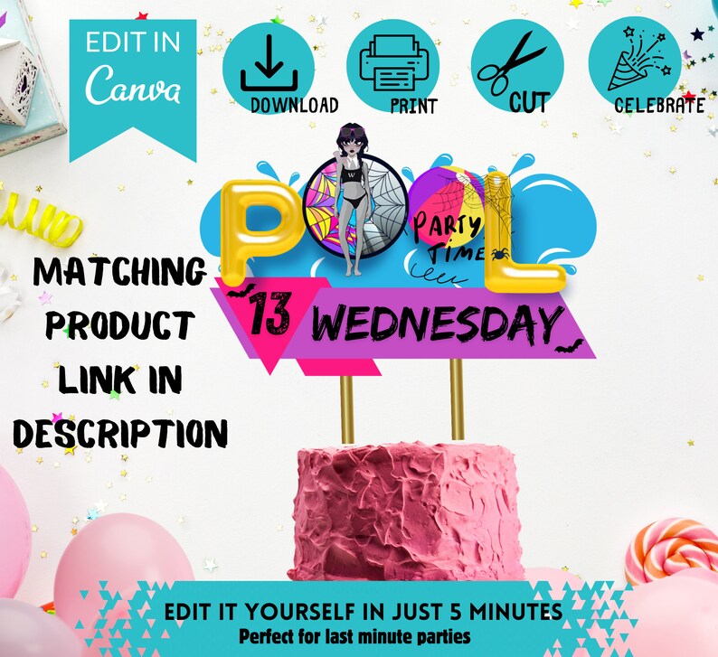 Wednesday Pool Party Birthday Invitation - Printable & Mobile Evite Set ...