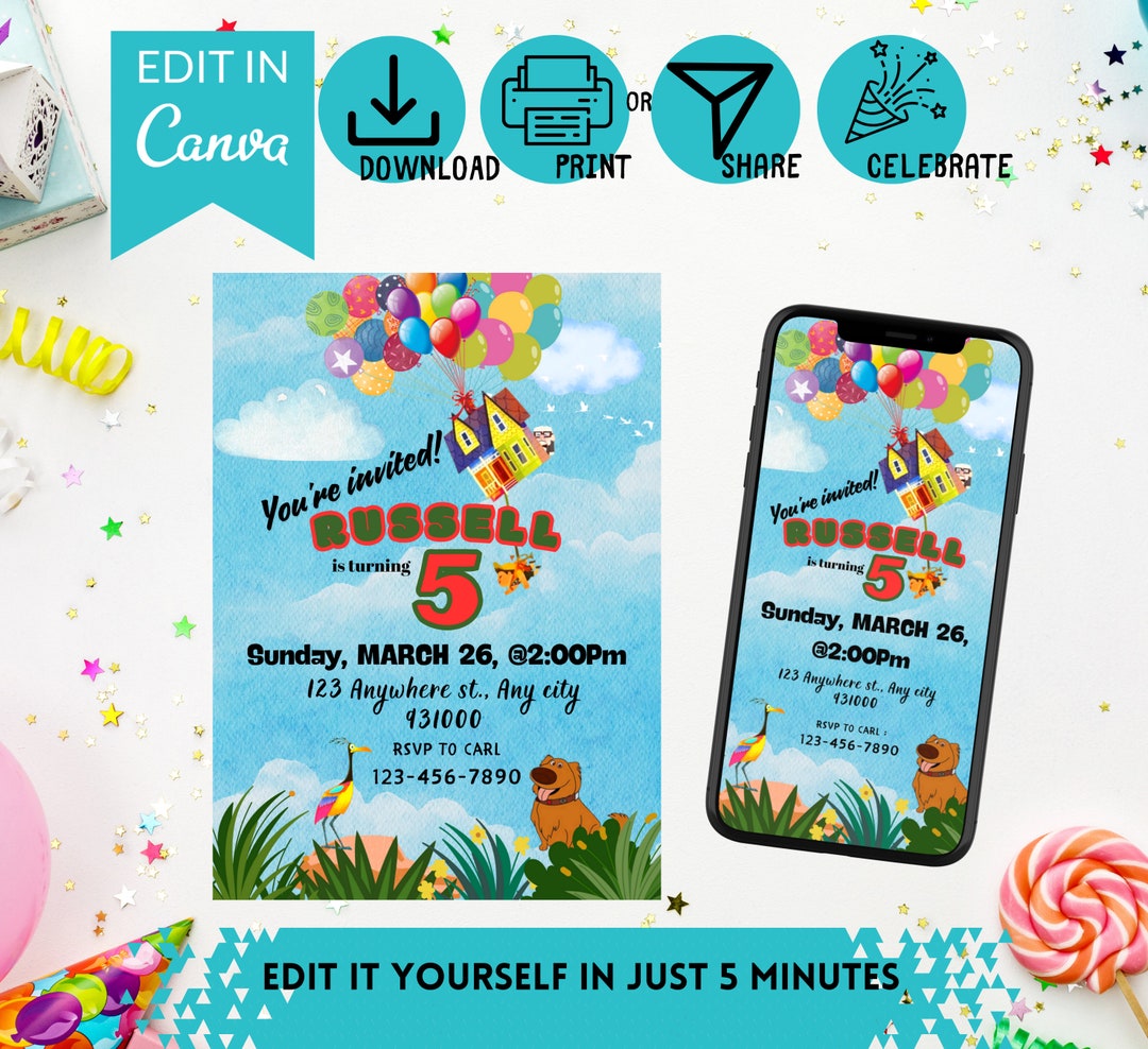 Up Inspired Russell Birthday Invitation & Mobile Evite Set - Instant ...