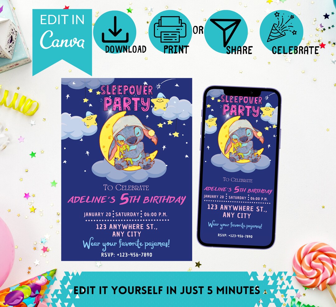 Stitch Sleepover Party Invitation - Printable & Mobile Templates - Etsy
