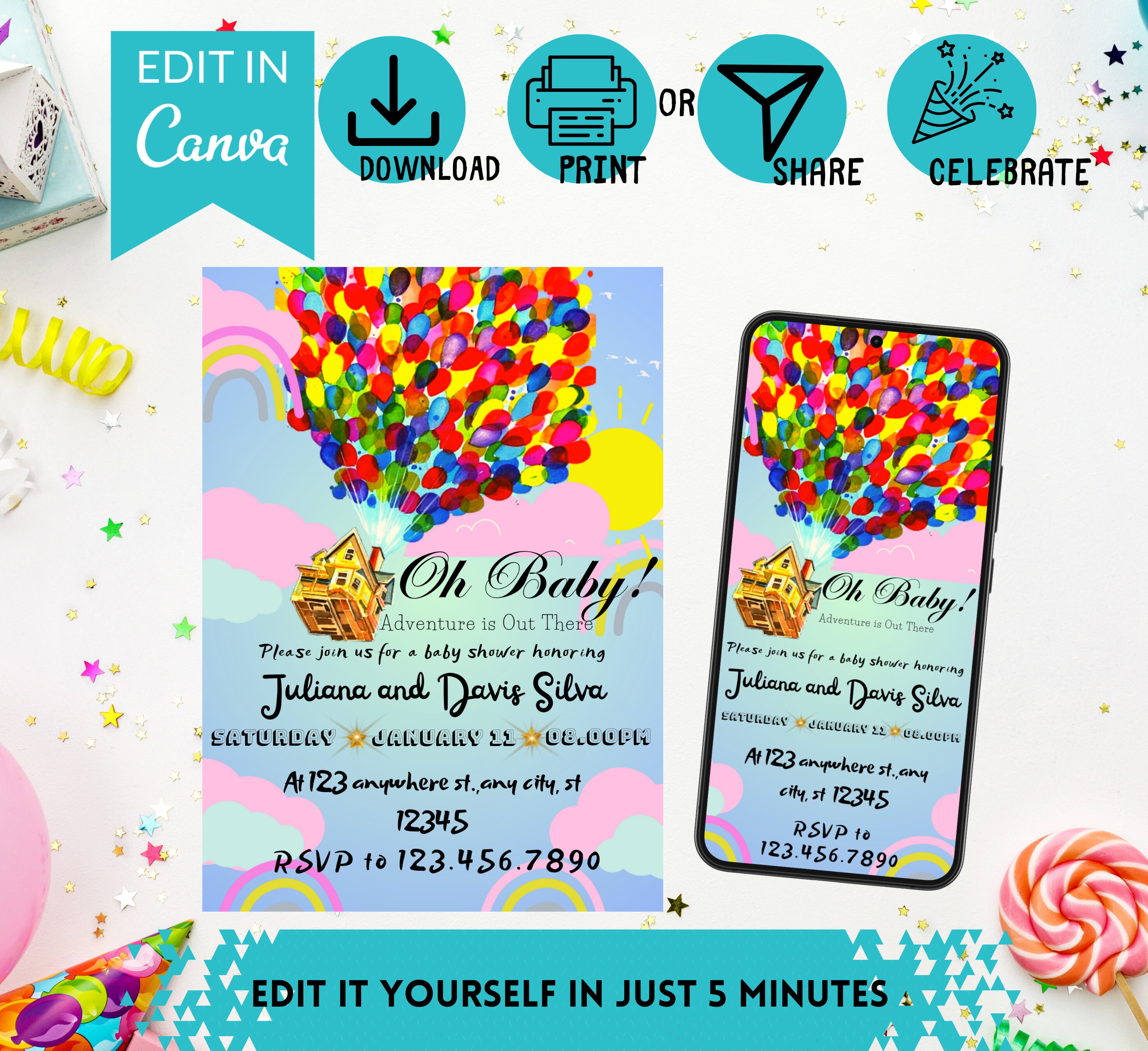 Up House Baby Shower Invitation & Mobile Evite Set - Instant Download ...