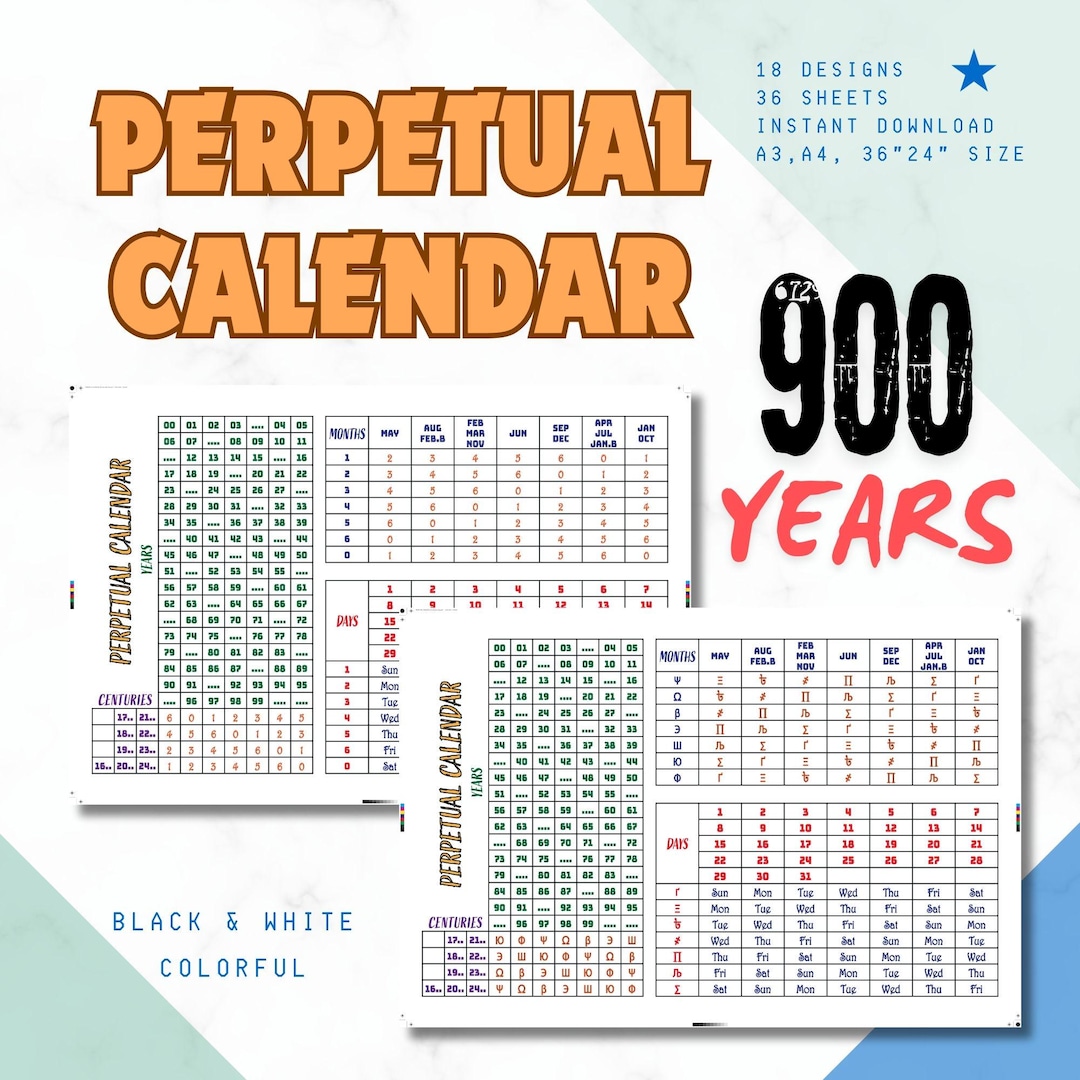 900-year Perpetual Calendar Printable: Eternal Wall Art (PDF Download ...