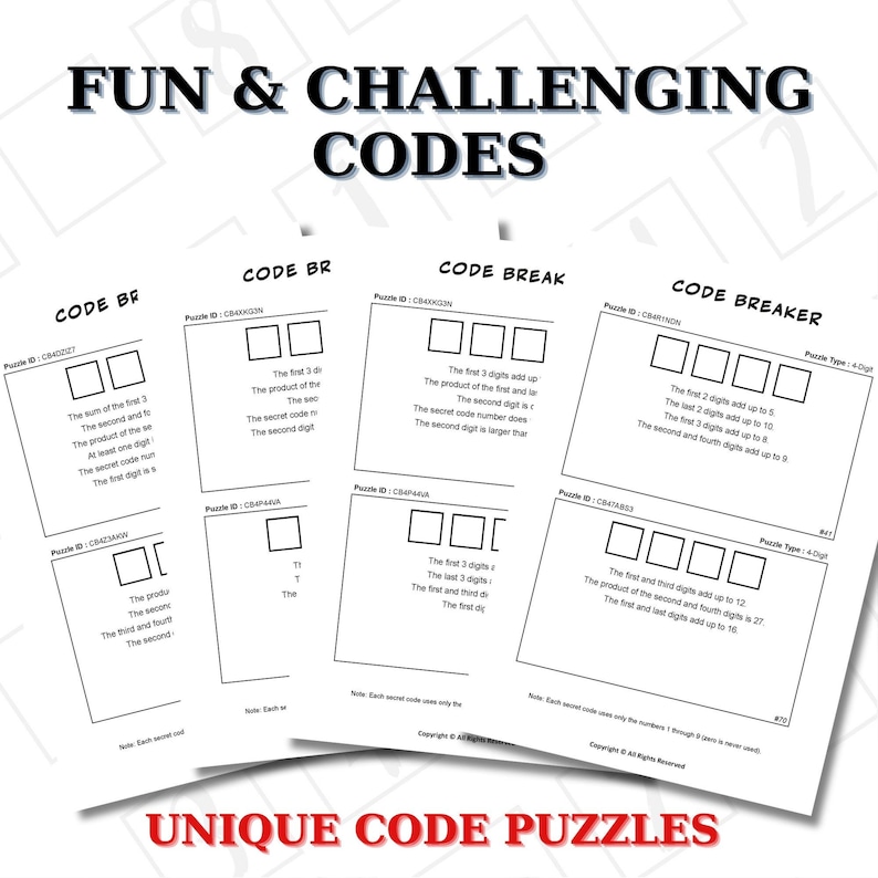 Printable Code Breaker Puzzles: Brain Teaser Game (digital Download A4 ...