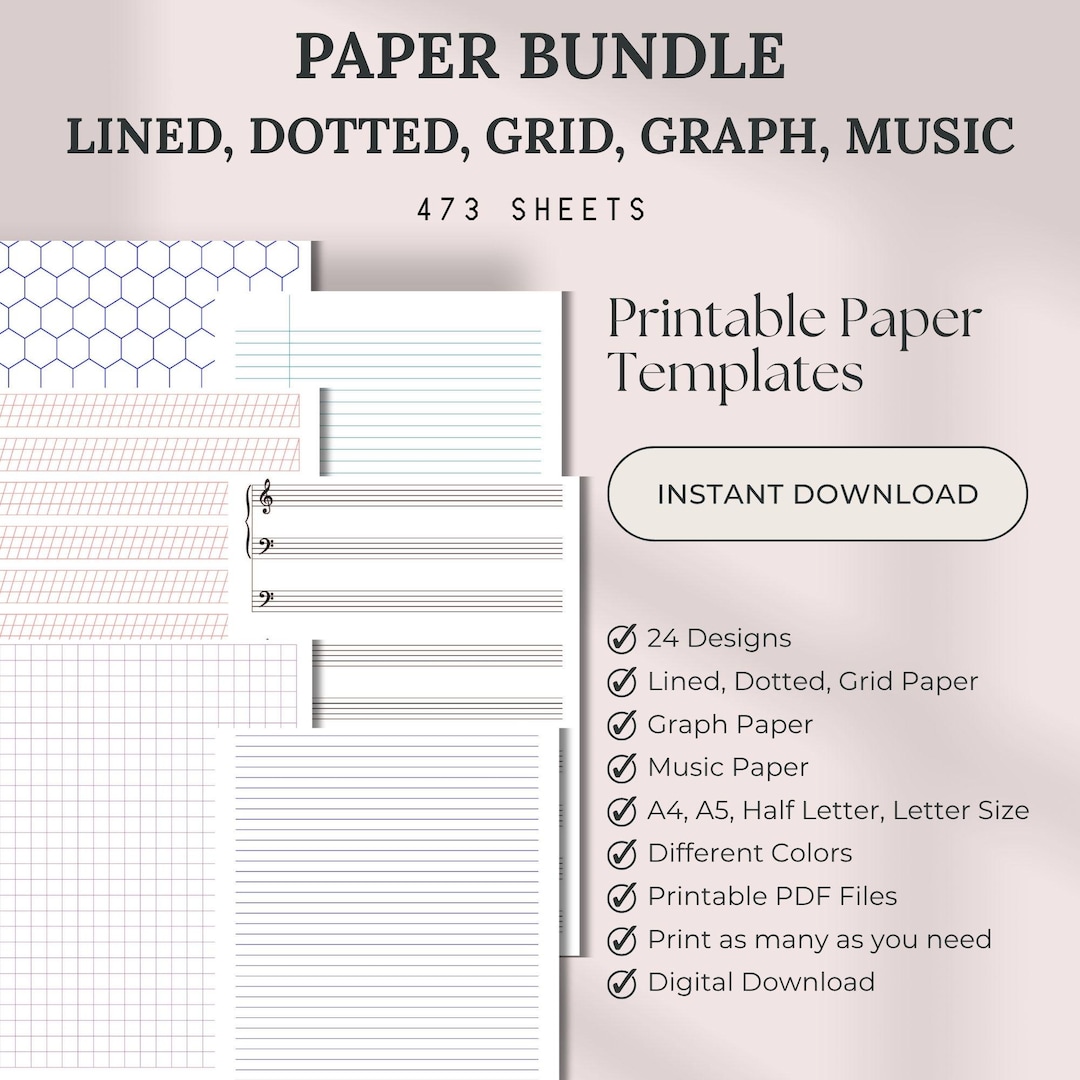 Printable Paper Templates | Lined, Dotted, Grid, Music (PDF) - Etsy
