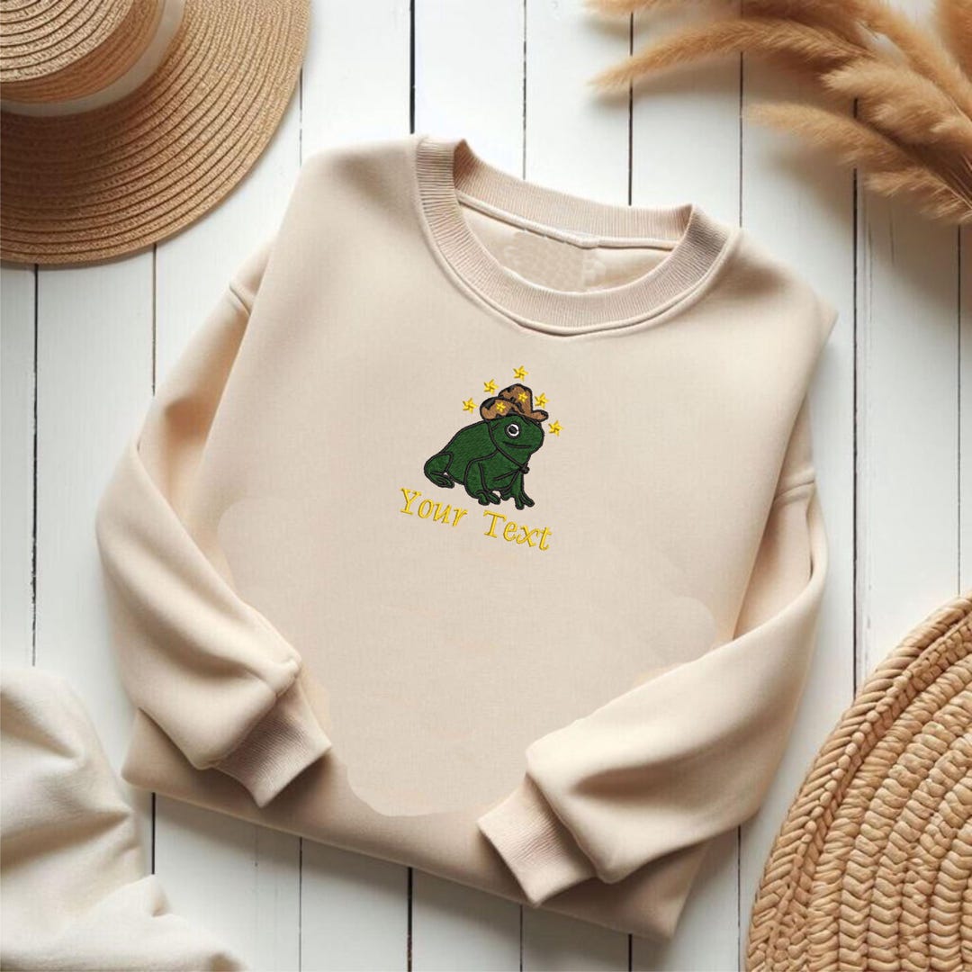 Personalised Cowboy Frog Embroidery Jumper, Unisex Sweatshirt, Long ...