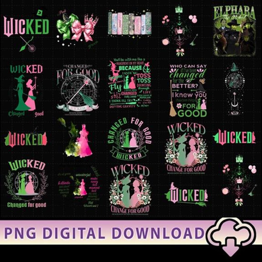 15+ Designs Wicked Changed for Good PNG Bundle, Musical Witch Green and ...